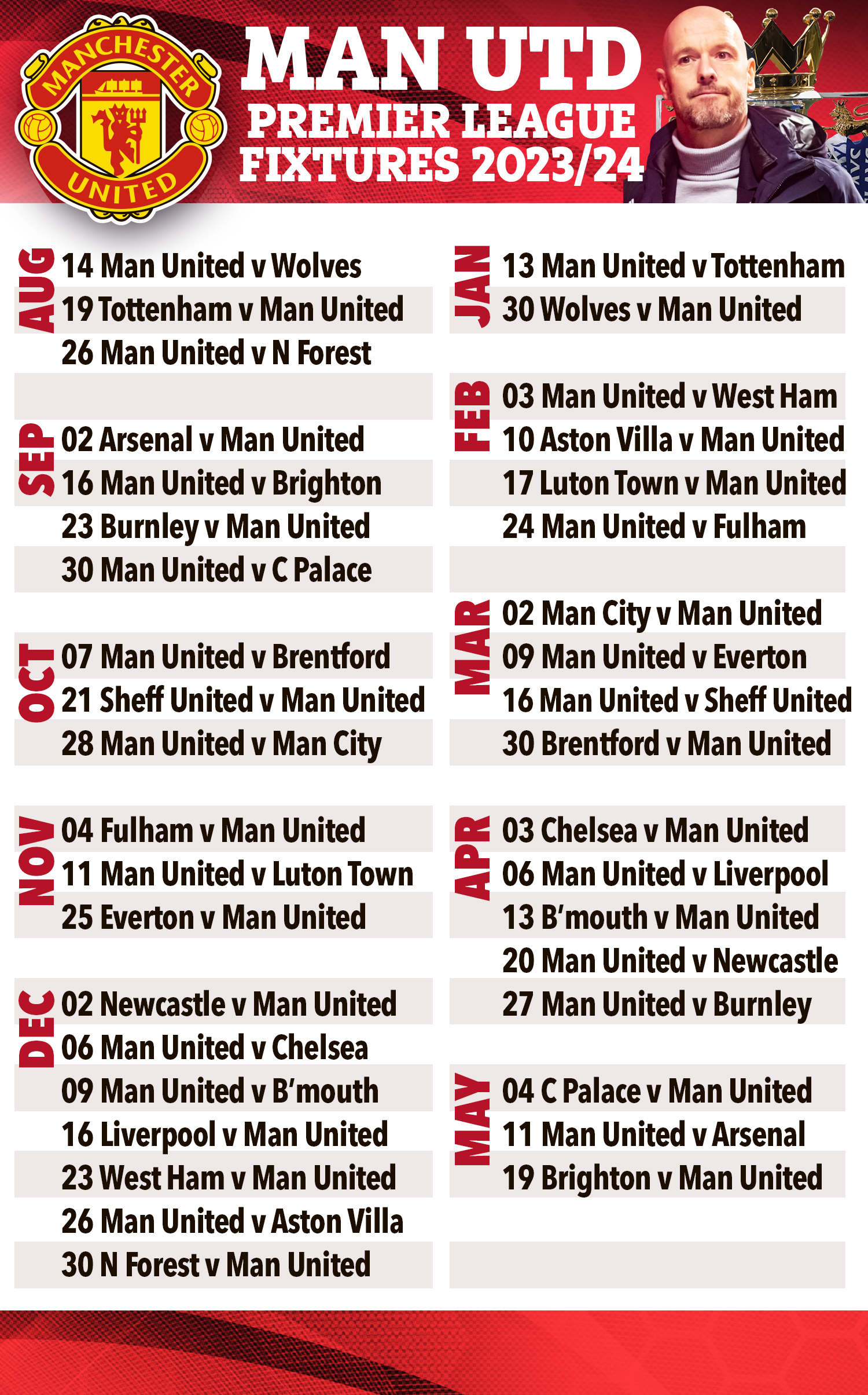 Upcoming Manchester United Fixtures for the 2023-24 Season ...